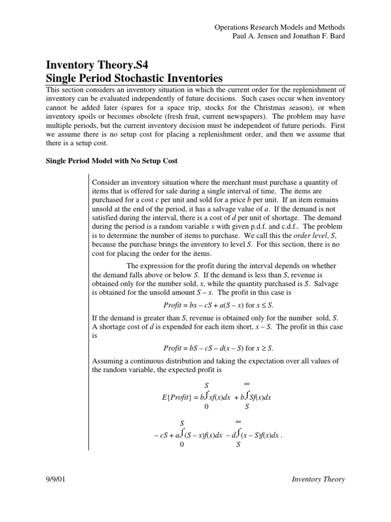 Inventory Theory.S4 Single Period Stochastic Inventories | PDF | Profit (Accounting) | Inventory