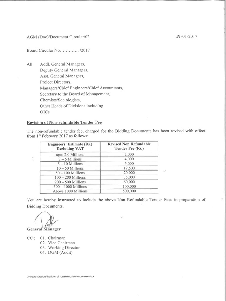 Revision of Non Refundable Tender Fee | PDF
