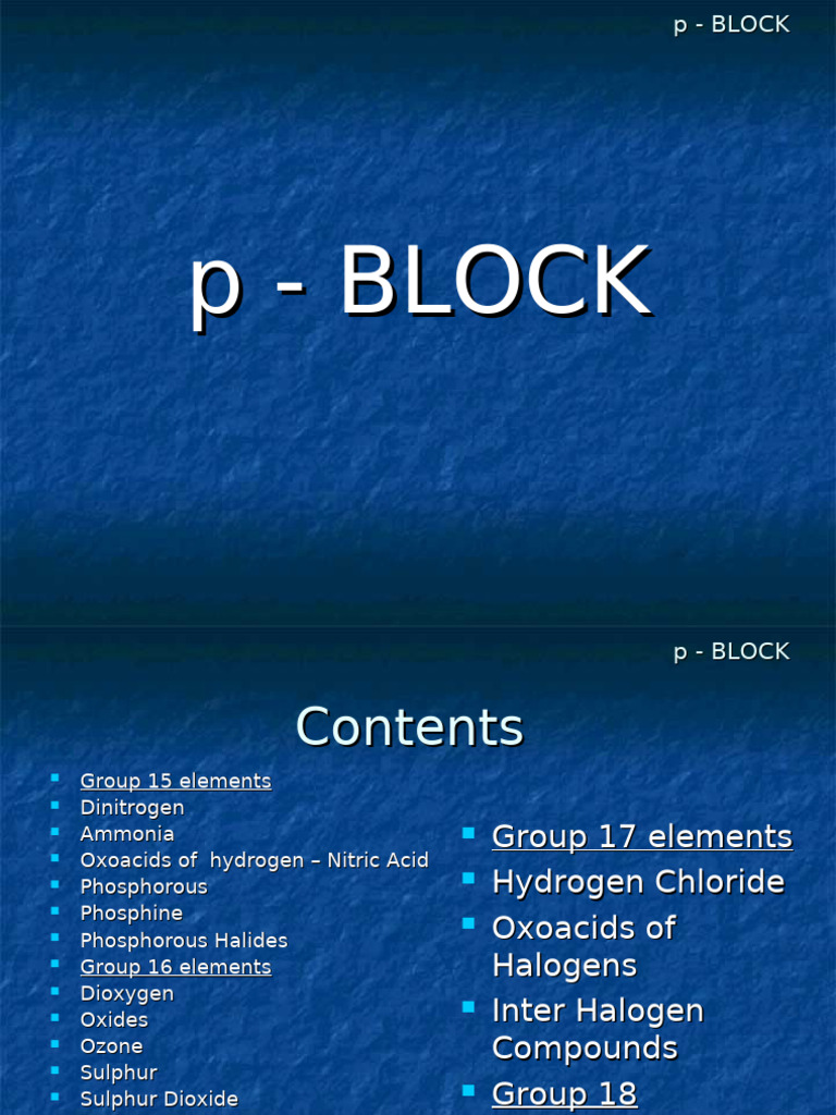 P Block Elements | PDF | Nitrogen | Periodic Table