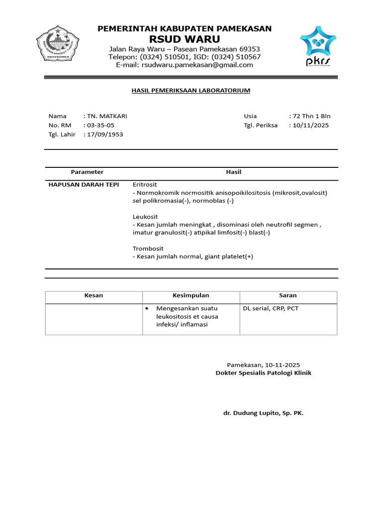Hasil Laboratorium RSUD Waru Pamekasan | PDF