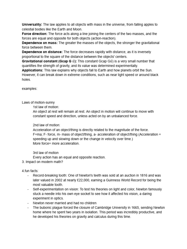 Universality: Force Direction: Dependence On Mass: Dependence On ...