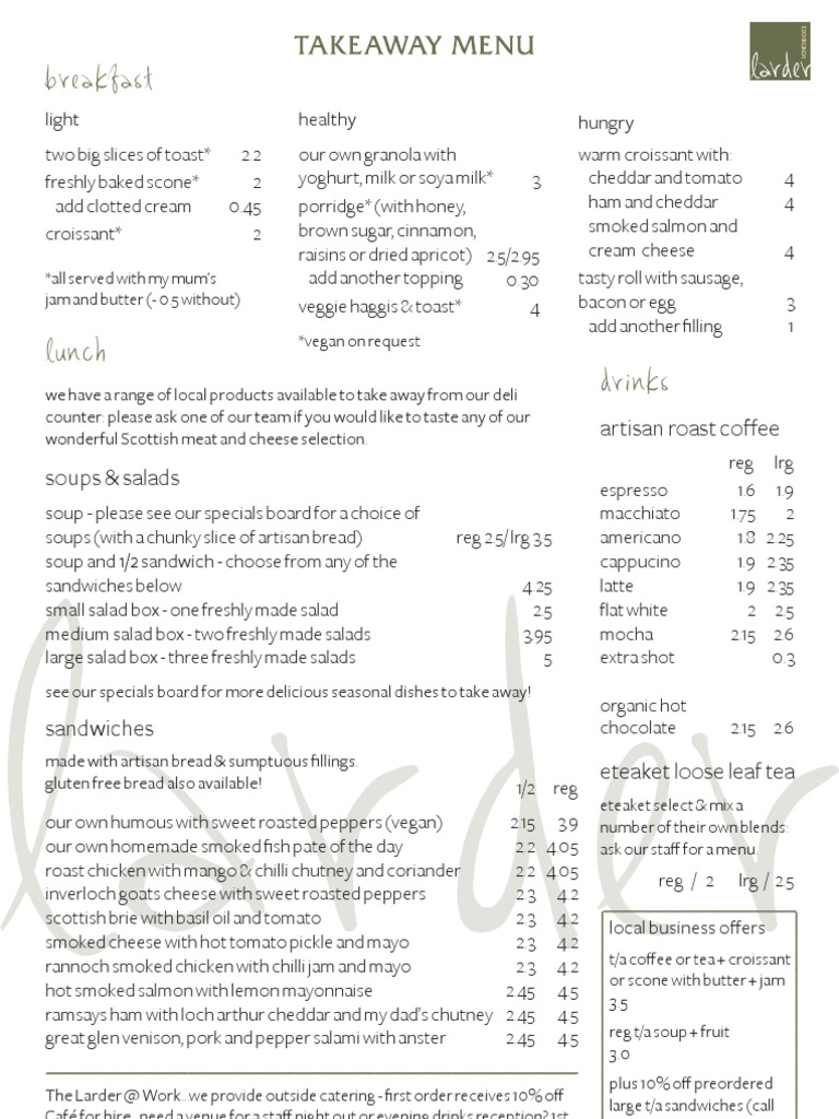 The Edinburgh Larder Takeaway Menu | PDF | Salad | Soup