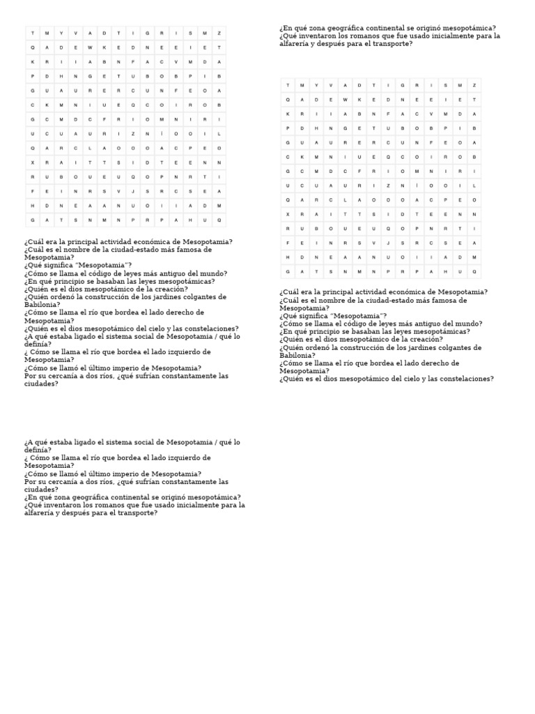 Sopa de Letras Mesopotamia | PDF