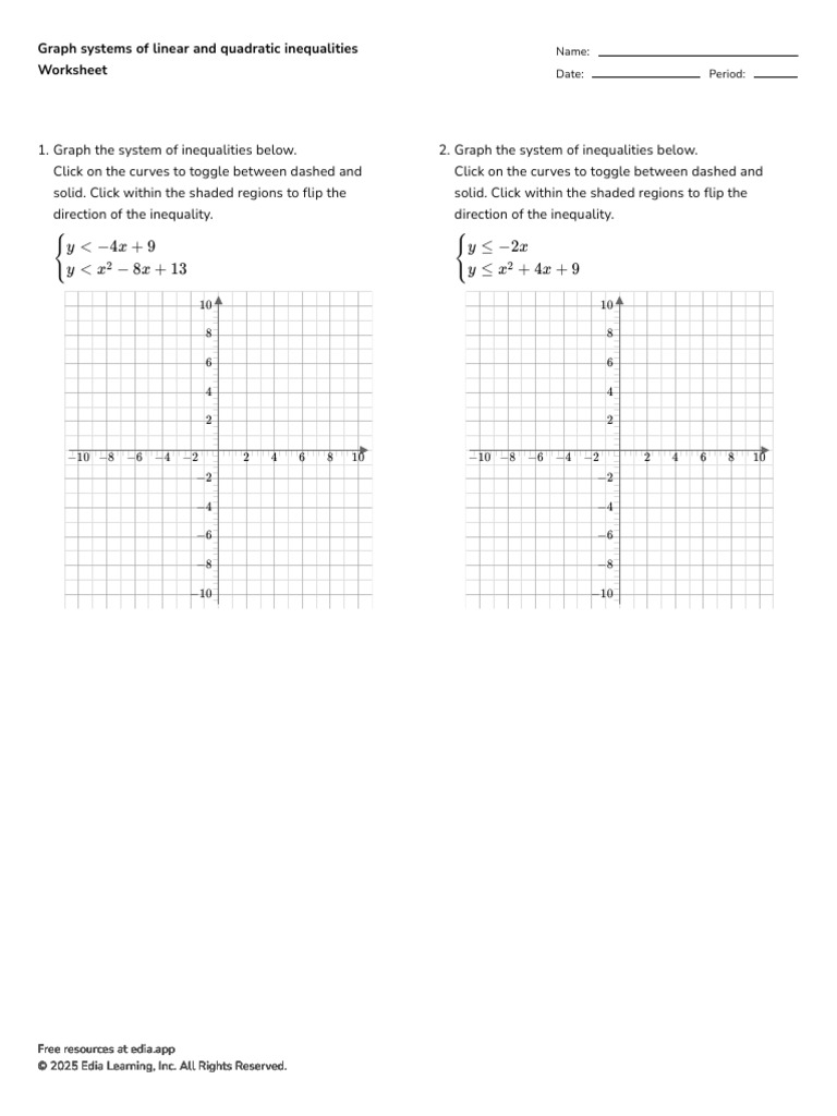 Alg 2 Graph Systems of Linear and Quadratic Inequalities | PDF | Mathematical Relations
