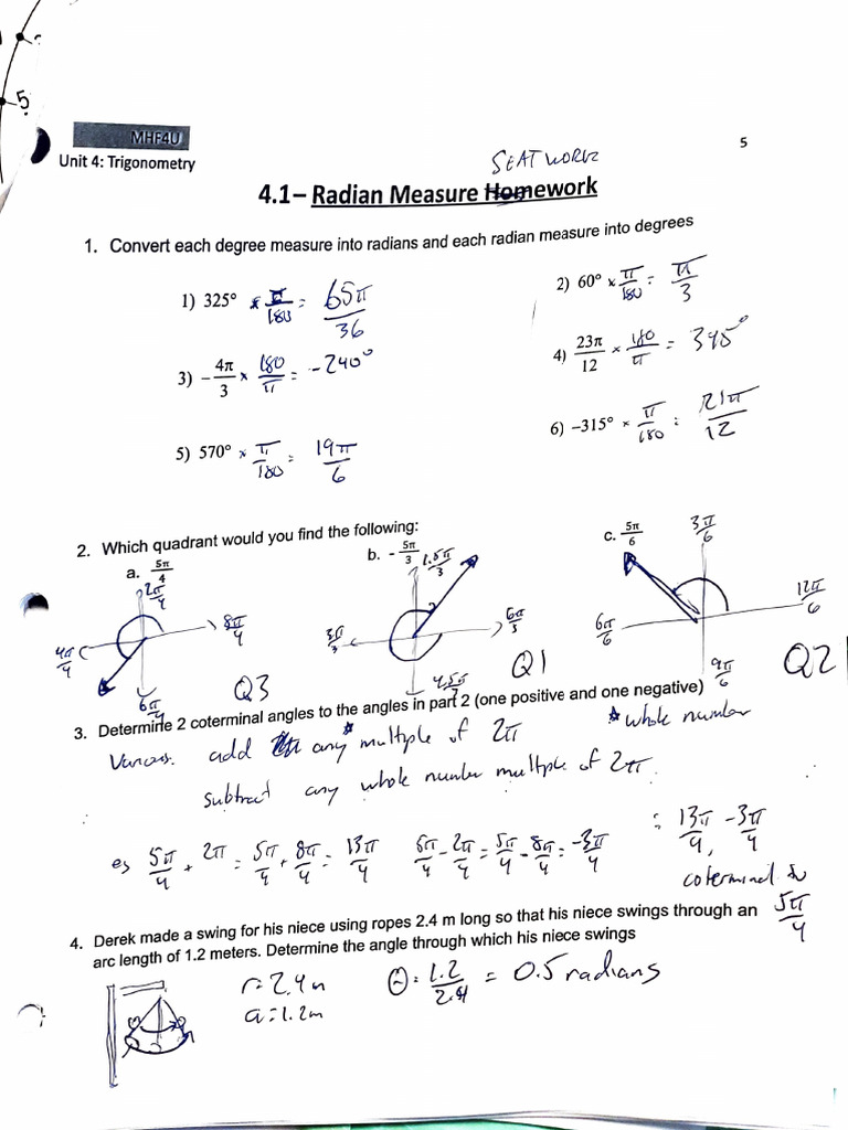 Trigonometry: Degrees to Radians Conversion | PDF