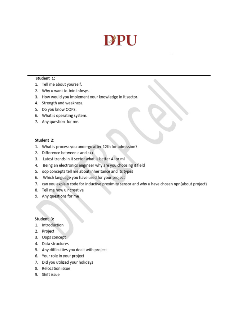 Infosys Interview Questions 250110 203643 | PDF | Method (Computer ...
