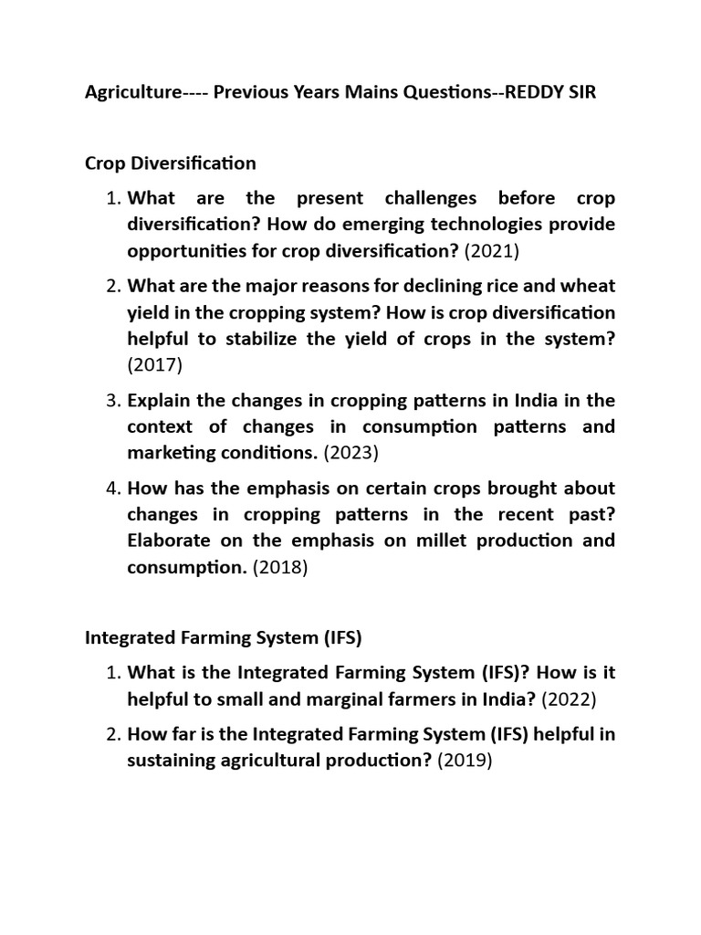 Agricluture and FPI PYQS | PDF | Agriculture | Food Security