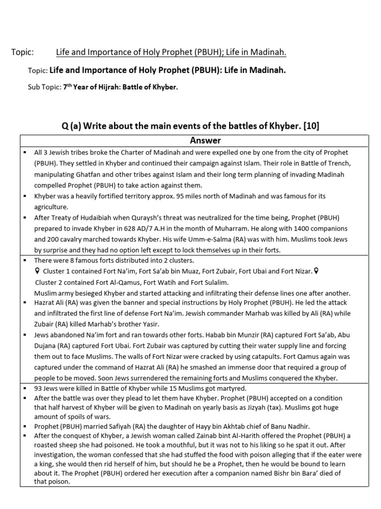 Life of Holy Prophet in Madinah (7-11) | PDF | Muhammad | Medina