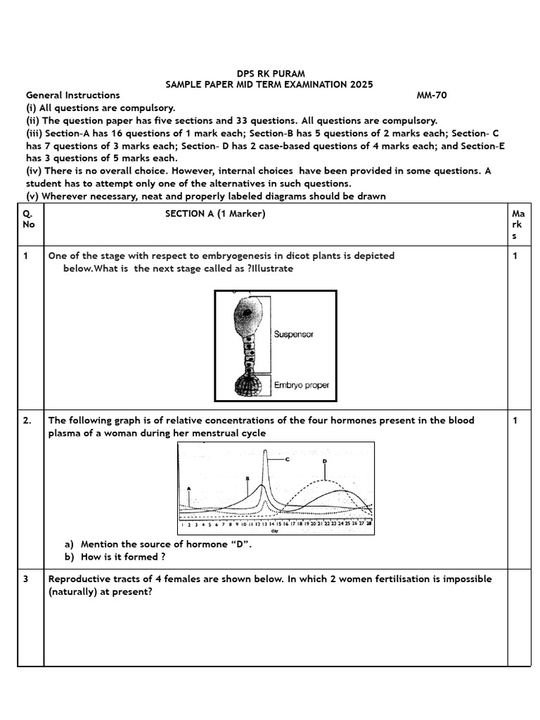 DPS RK Puram Mid Term Exam Sample 2025 | PDF | Genotype | Zygosity