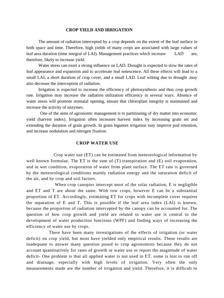 Crop Yield and Irrigation Efficiency | PDF | Crop Rotation | Soil