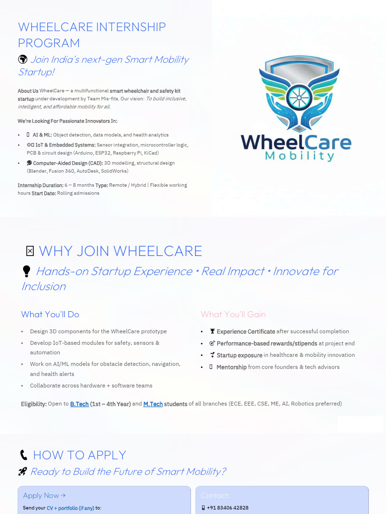 WheelCare Internship: Smart Mobility Roles | PDF
