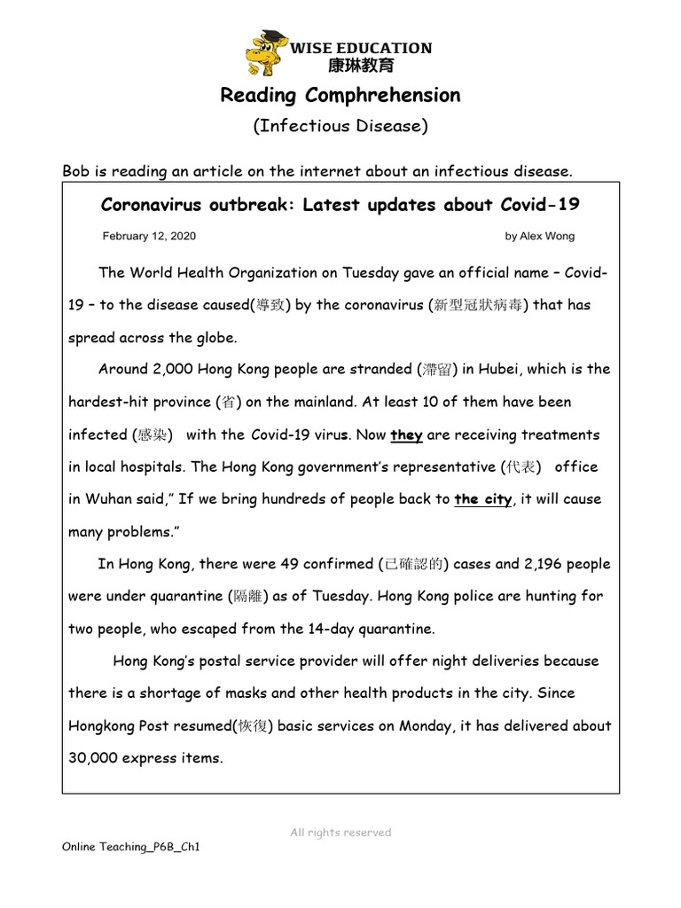 Online Class - P6B en Ch1 (Reading - Infectious Disease) | PDF ...