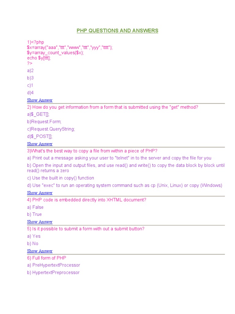Php Questions And Answers Pdf Php Regular Expression