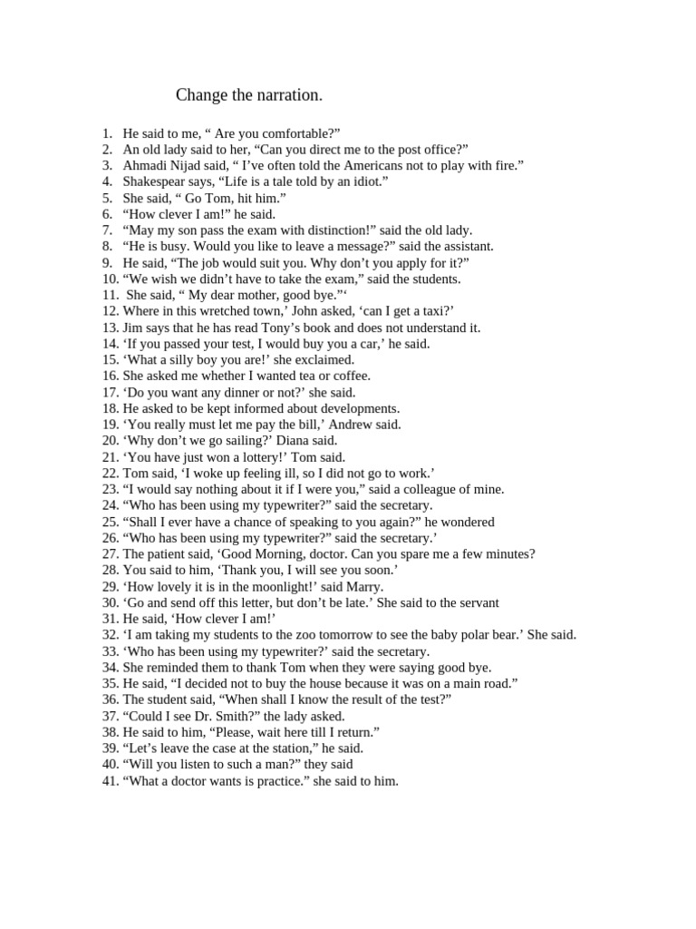 Change Direct Speech to Indirect Speech | PDF