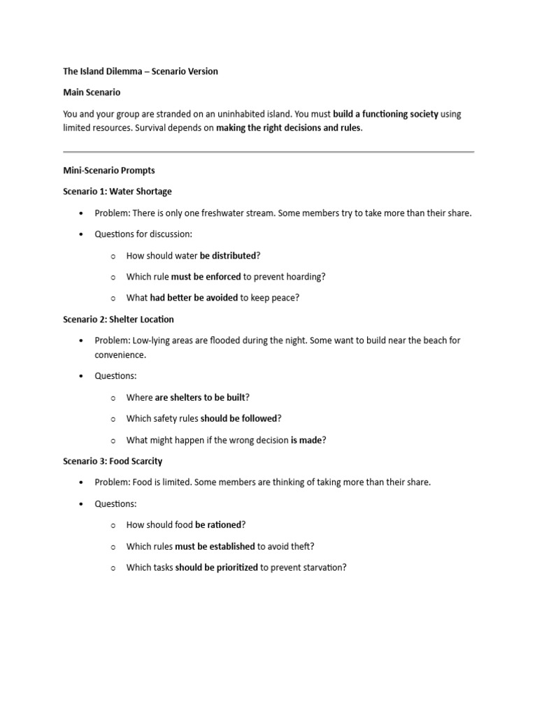 Island Survival Decision-Making Scenarios | PDF