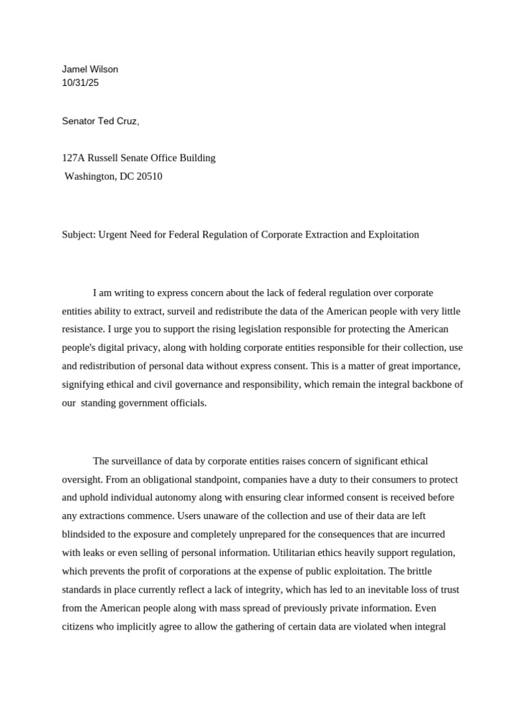 GOVT 2305 Common Assessment - Letter To Federal Representative | PDF ...