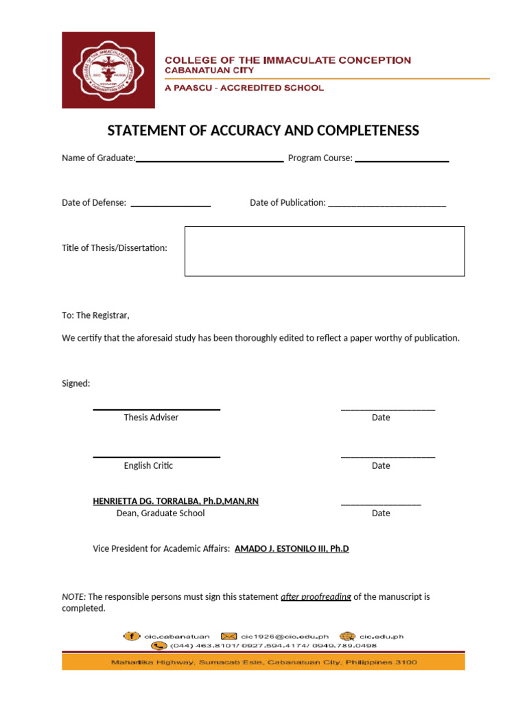 Stament of Accuracy | PDF