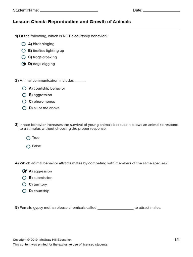 Animal Reproduction and Behavior Quiz | PDF | Ethology | Deer