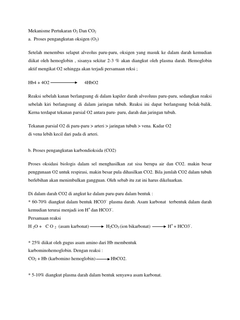 Mekanisme Pertukaran O2 Dan CO2 | PDF
