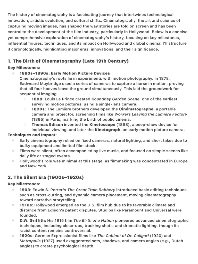 History of Cinematography Overview | PDF | Cinematography
