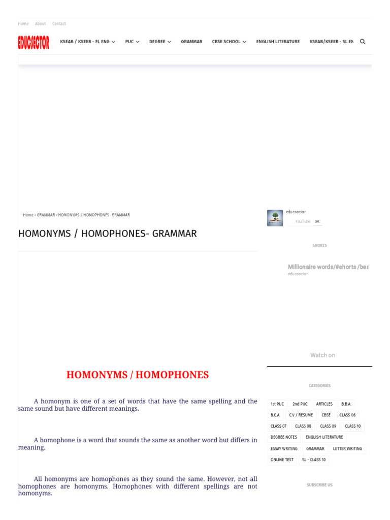 Homonyms - Homophones - Grammar Umid | PDF | Lexicology | Lexical Semantics