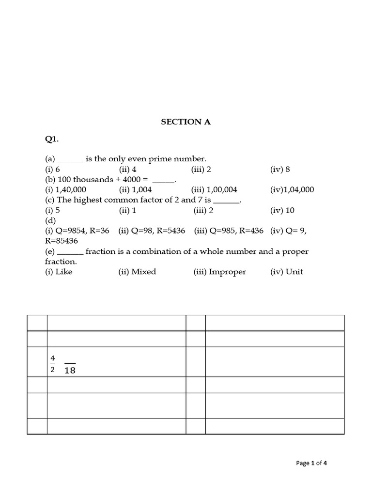 Revision Paper (PT-2) Class-5 MATHS | PDF | Algebra | Numbers