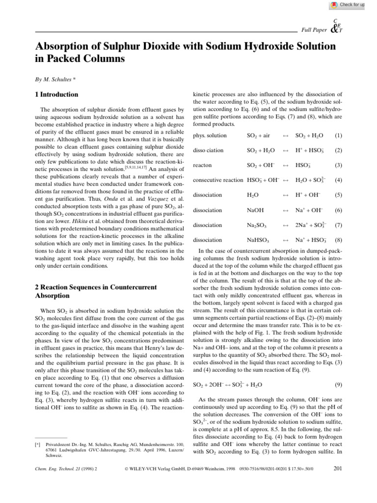 Absorption of Sulphur Dioxide With Sodium Hydroxide Solution | PDF ...