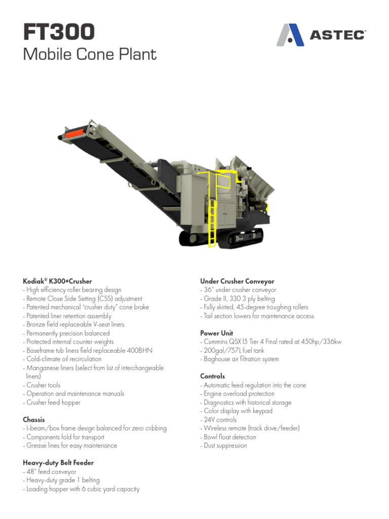 Mobile Cone Plant Ft300 Spec Sheet English | PDF | Bearing (Mechanical)