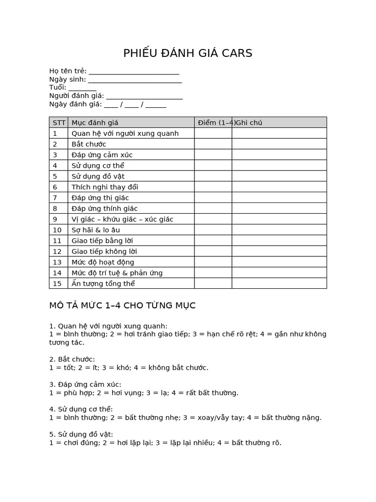 CARS Form Final | PDF