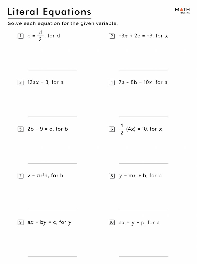 Literal Equations Worksheet | PDF