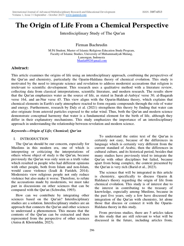 The Origin of Life From A Chemical Perspective | PDF | God In Islam | Quran