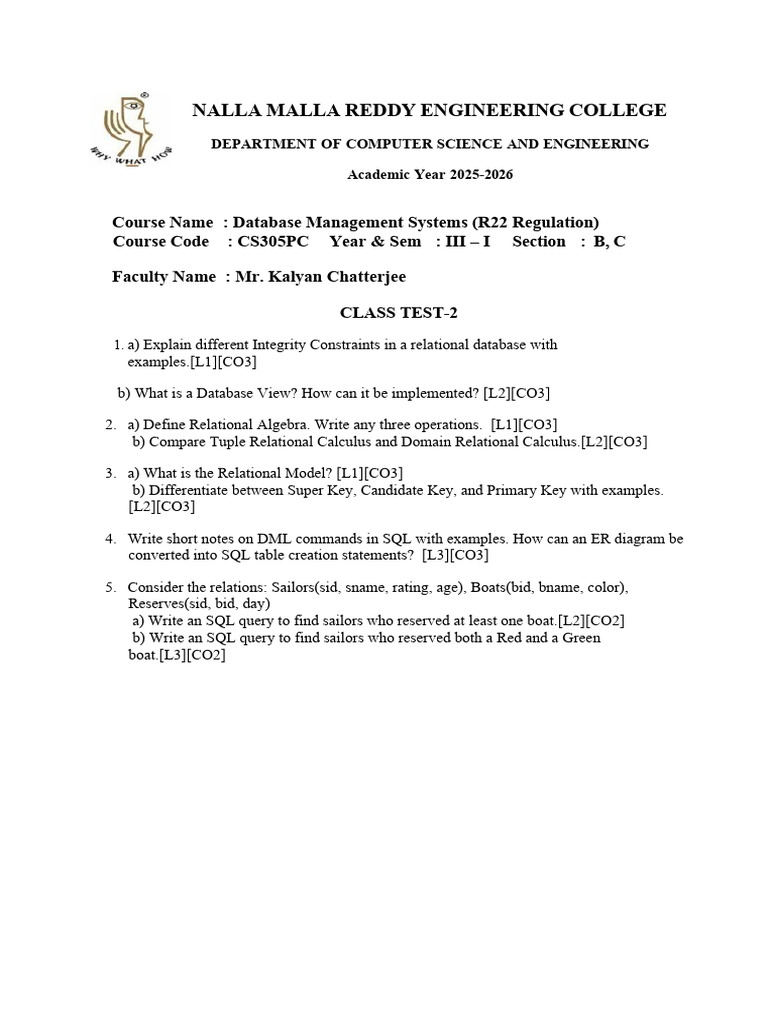 Class Test 2 | PDF
