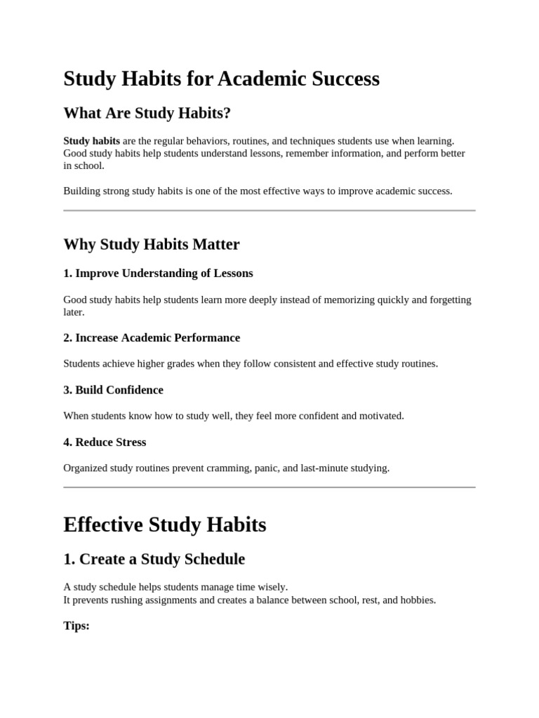 Effective Study Habits for Success | PDF | Habits | Learning