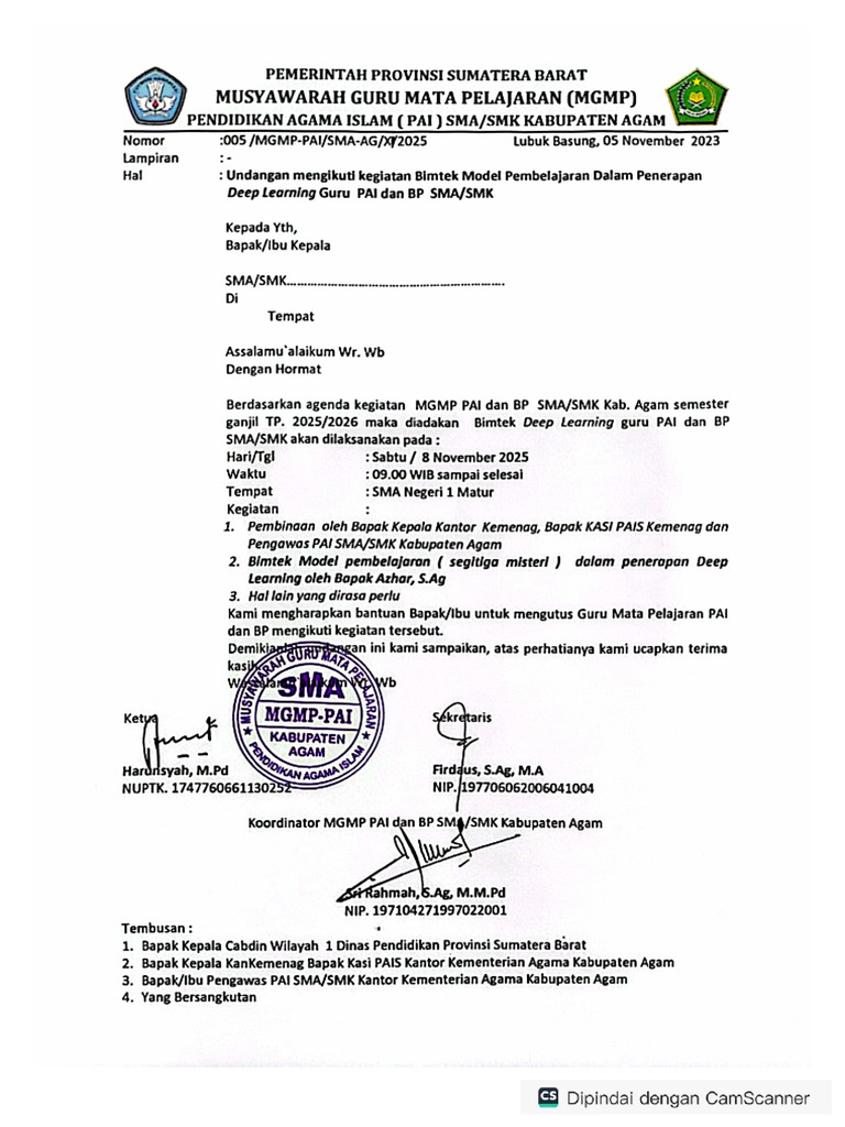 Surat Undangan MGMP PAI SMA SMK | PDF