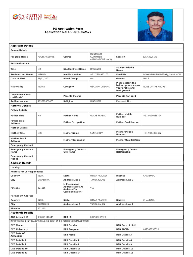 PG Application for MCA Program 2025 | PDF