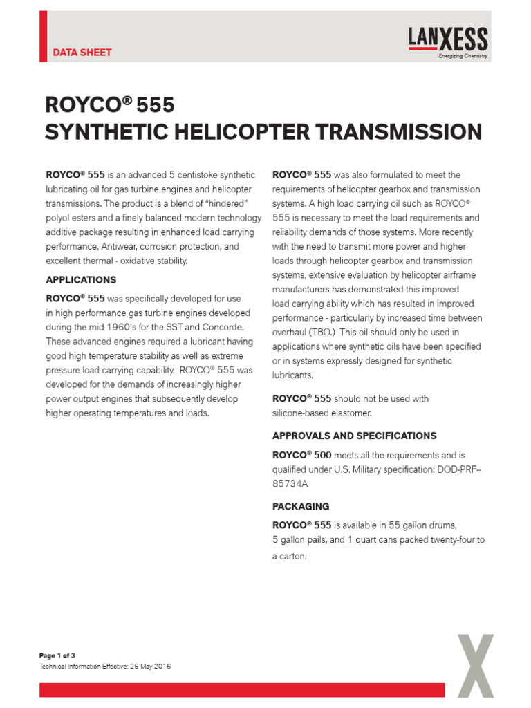 ROYCO® 555 Synthetic Oil Data Sheet | PDF | Liquids | Oils