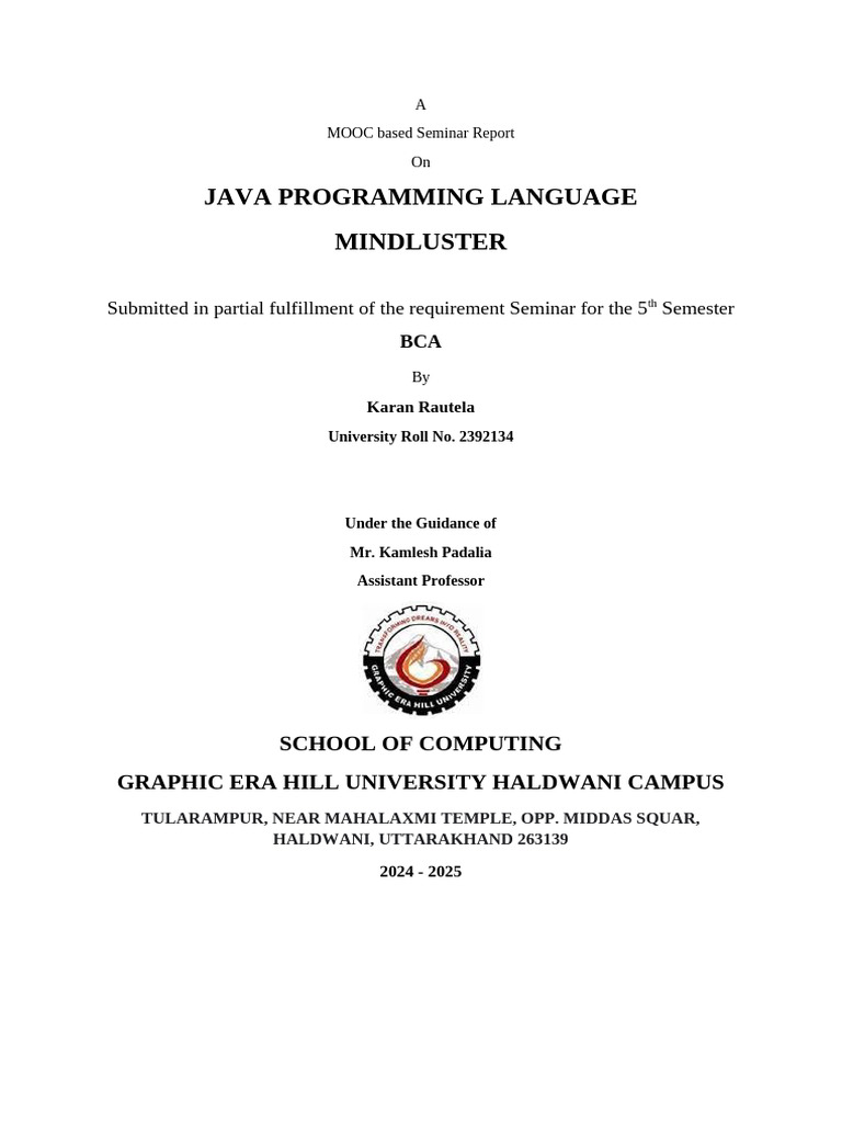 Java Programming MOOC Seminar Report | PDF | Java (Programming Language ...