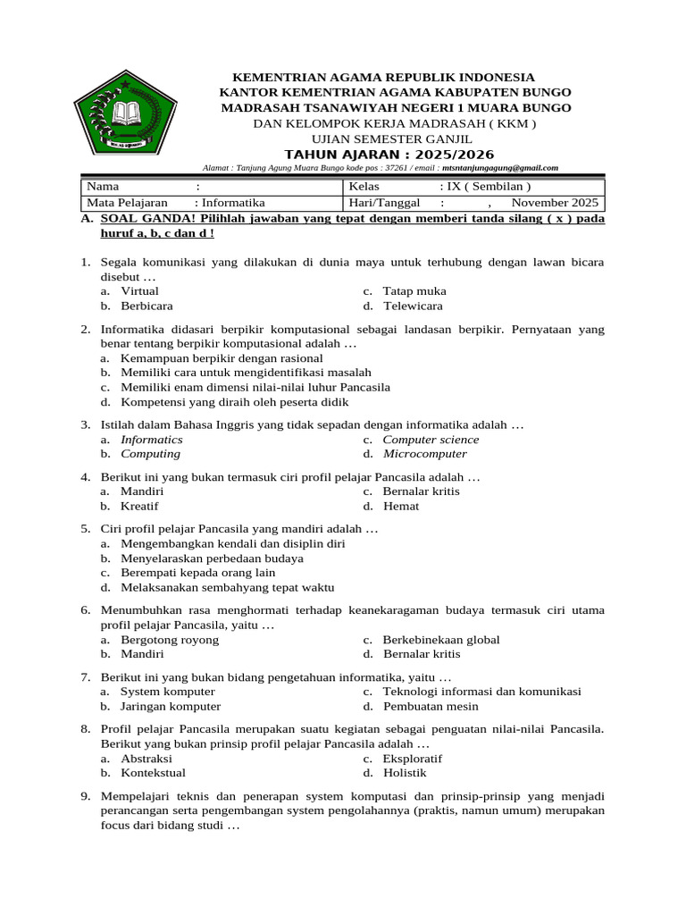 Soal Informatika Kelas Ix | PDF
