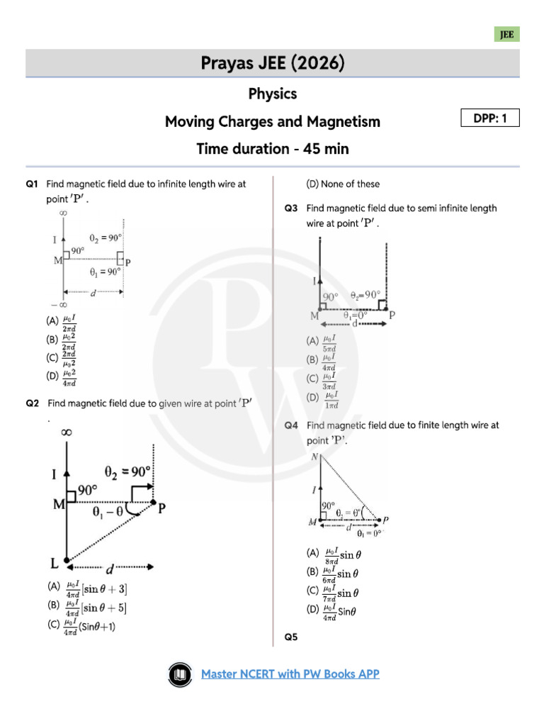 Moving Charges and Magnetism _ DPP 01 (of Lec 03) | PDF