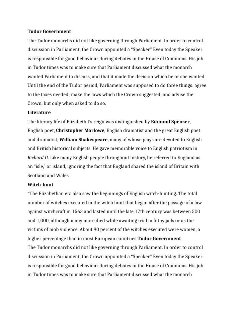 Tudor Government | PDF | England | Witchcraft
