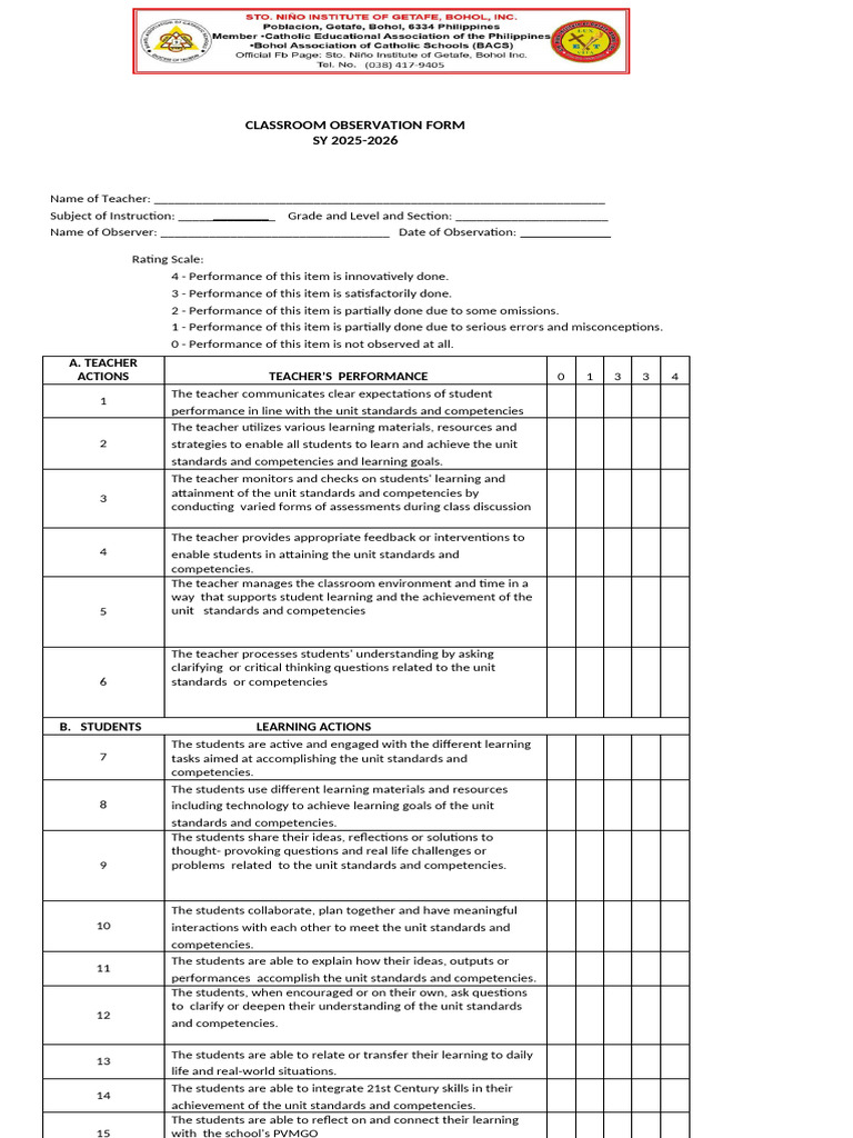 Classroom Observation Evaluation Form | PDF | Teachers | Learning
