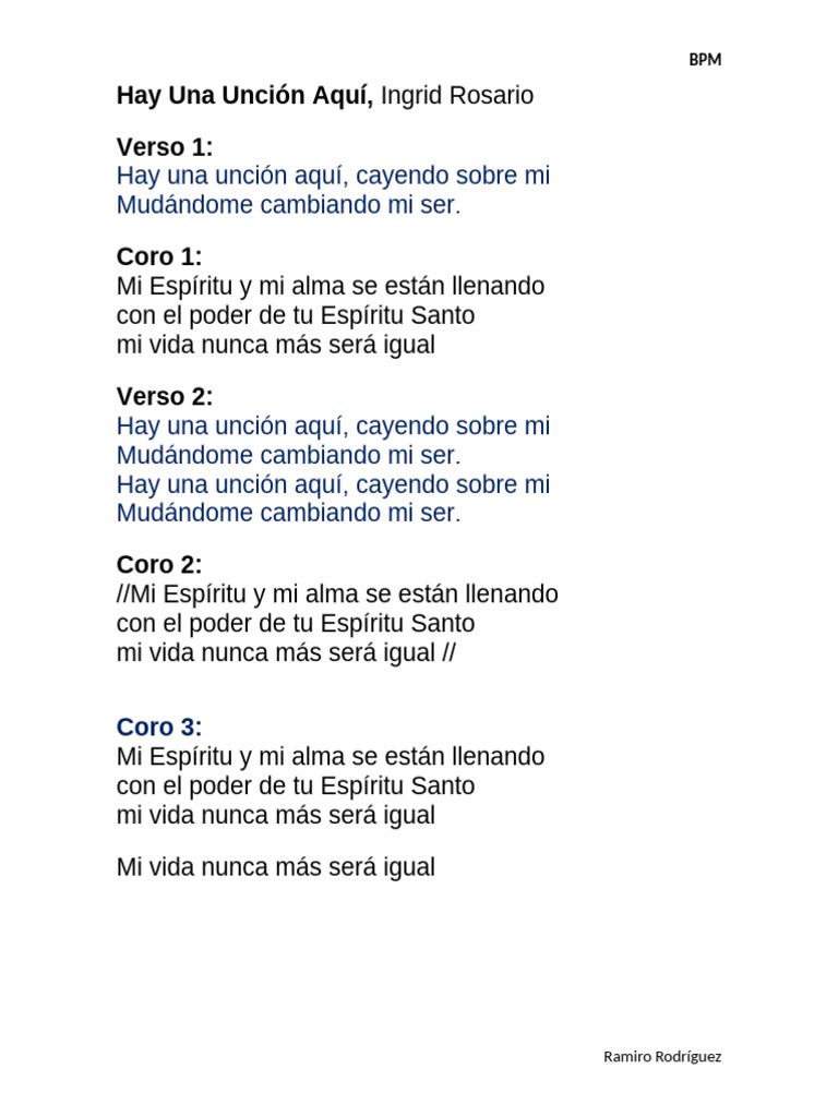 Letras de "Hay Una Unción Aquí" | PDF