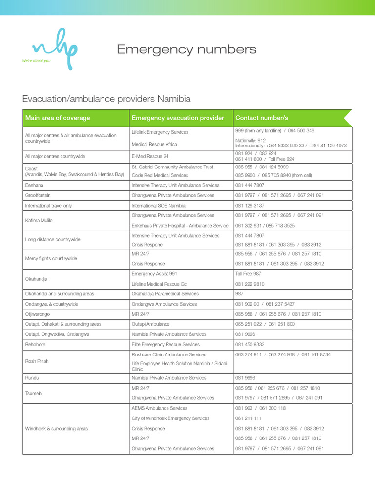 Namibia Emergency Ambulance Contacts | PDF | Emergency Medical Services ...