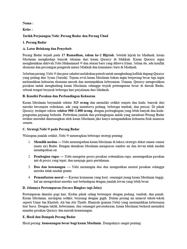 Perang Badar dan Uhud: Strategi dan Hikmah | PDF