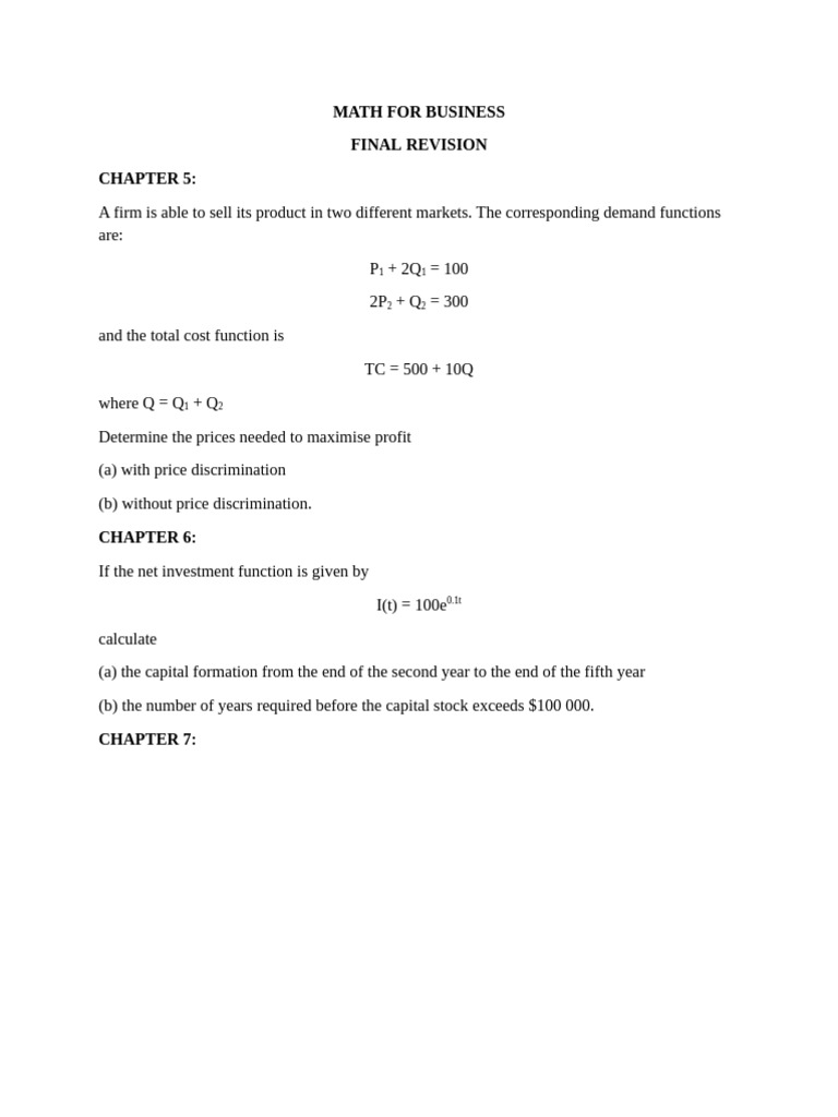 Profit Maximization in Business Math | PDF