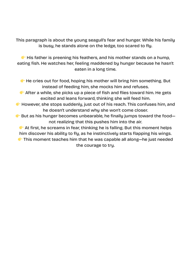 This Paragraph Is About The Young Seagull's Fear and Hunger. While His ...