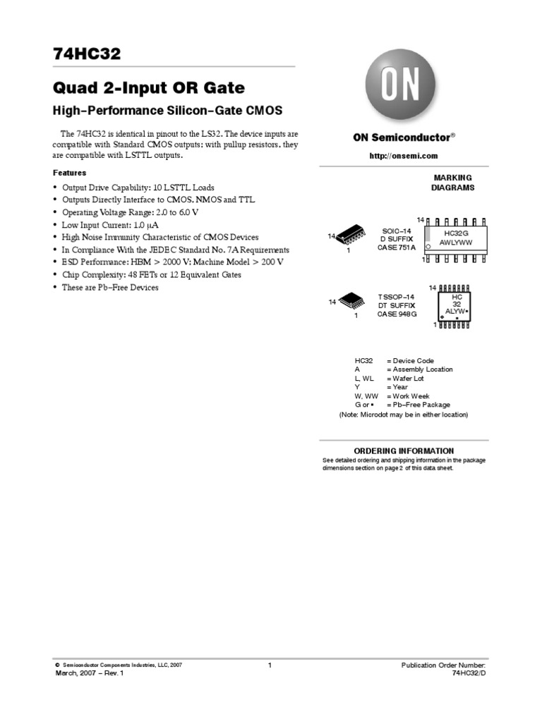 Datasheet 74HC32 | PDF | Cmos | Electricity