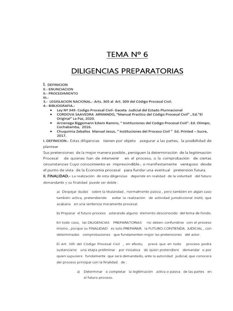 1 Tema #6 - Diligencias Preparatorias | PDF | Apelación | Ley procesal