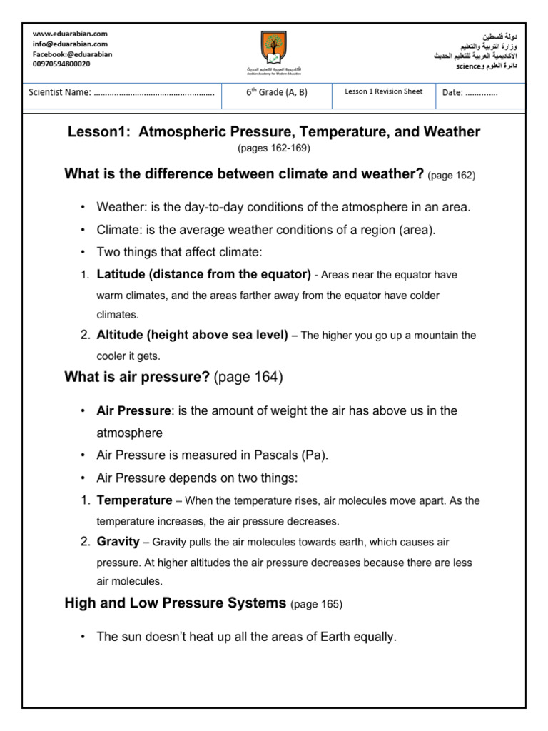 Atmospheric Pressure Revision | PDF | Atmosphere Of Earth | Atmospheric ...