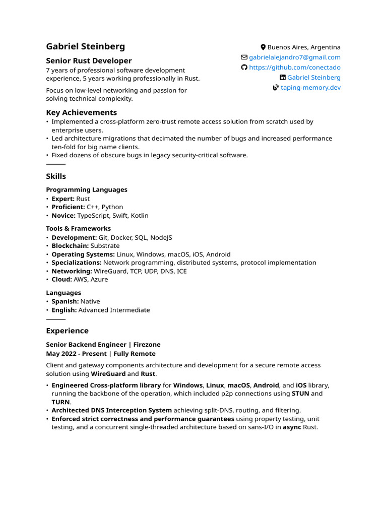 Senior Rust Developer Resume | PDF | Cross Platform Software | Computer ...